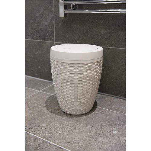 ADDIS RATTAN BATH WASTE BIN WITH SWING LID (ROUND) - BEIGE ...