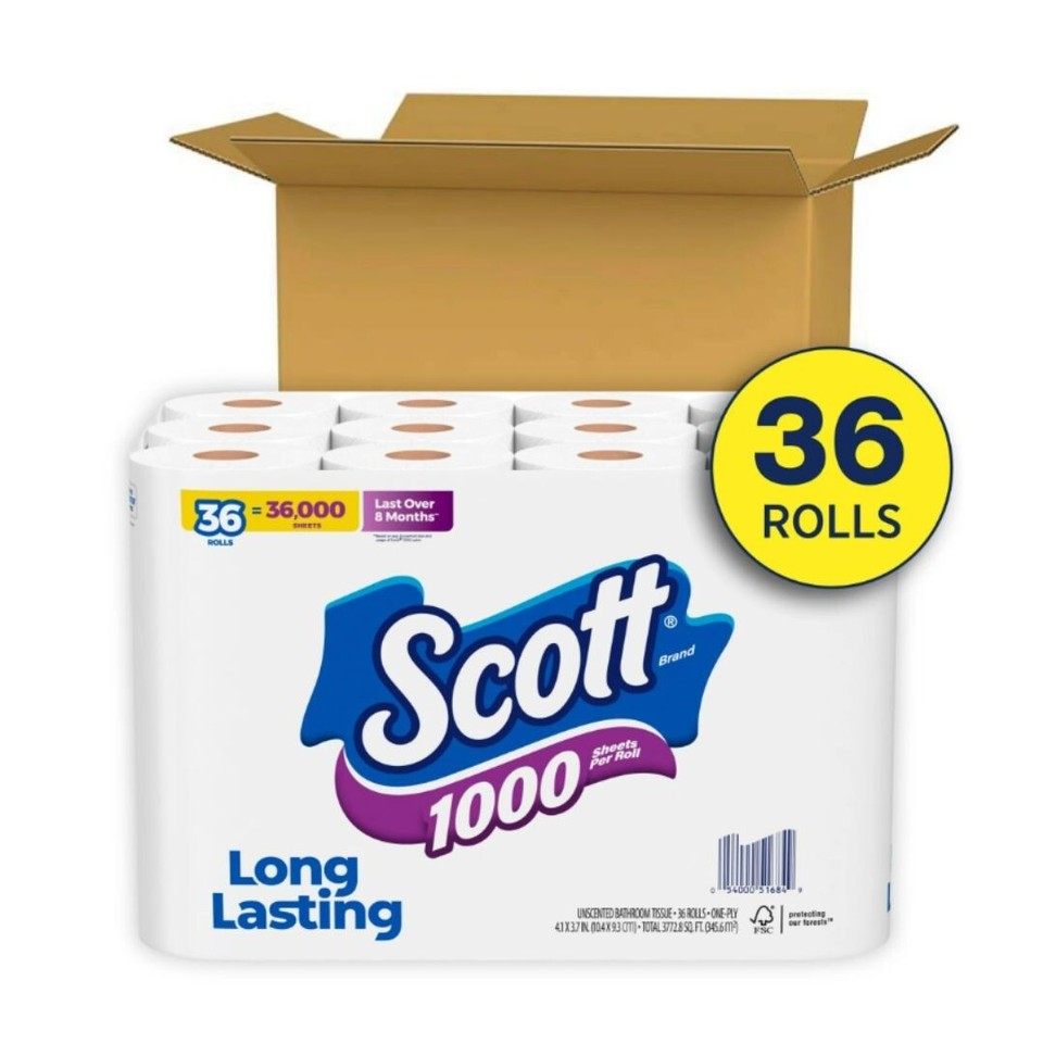 Scott 1000 Toilet Paper, 36 Rolls, 1,000 Sheets per Roll | eBay