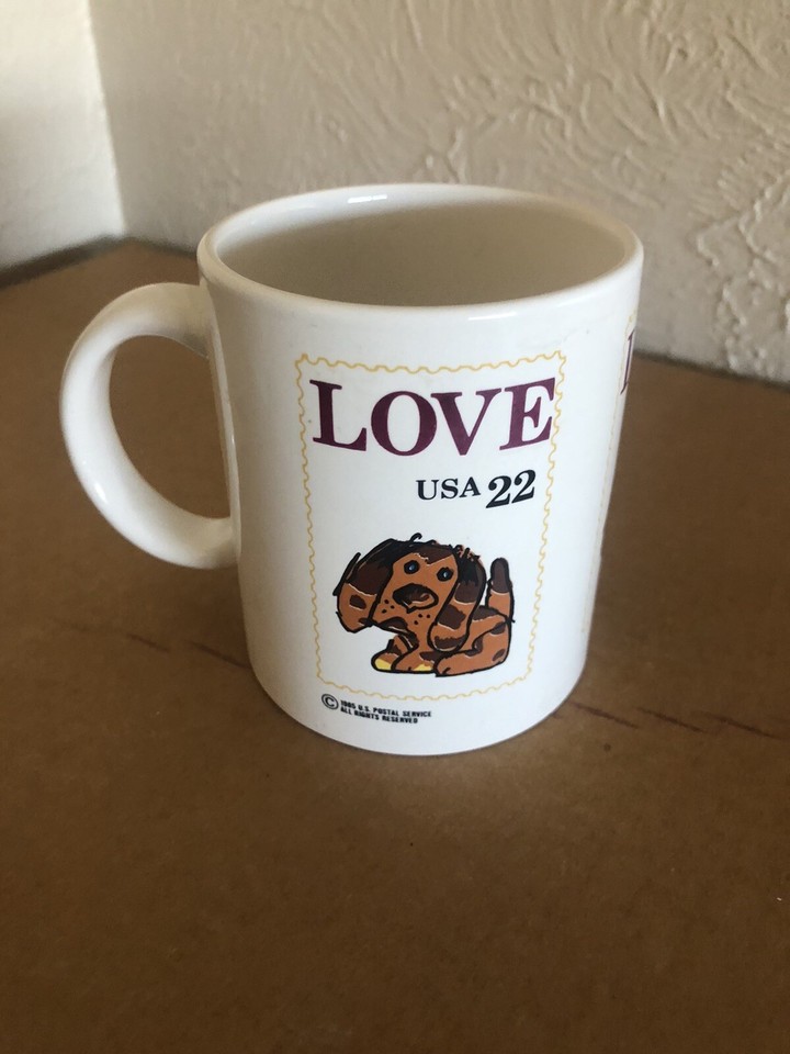 Vintage US Postal Service Coffee Mug Love USA 22 Cent Stamp Dog Puppy ...