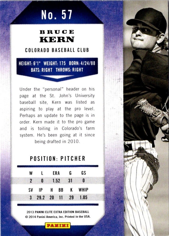 2013 Panini Elite Extra Edition Bruce Kern #57 Colorado Rockies ...