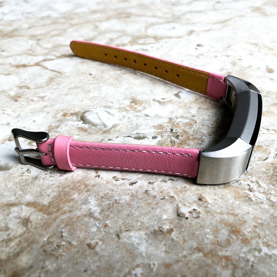 Pink Stylish Unisex Soft Leather Band Strap with Stitches for Fitbit ...