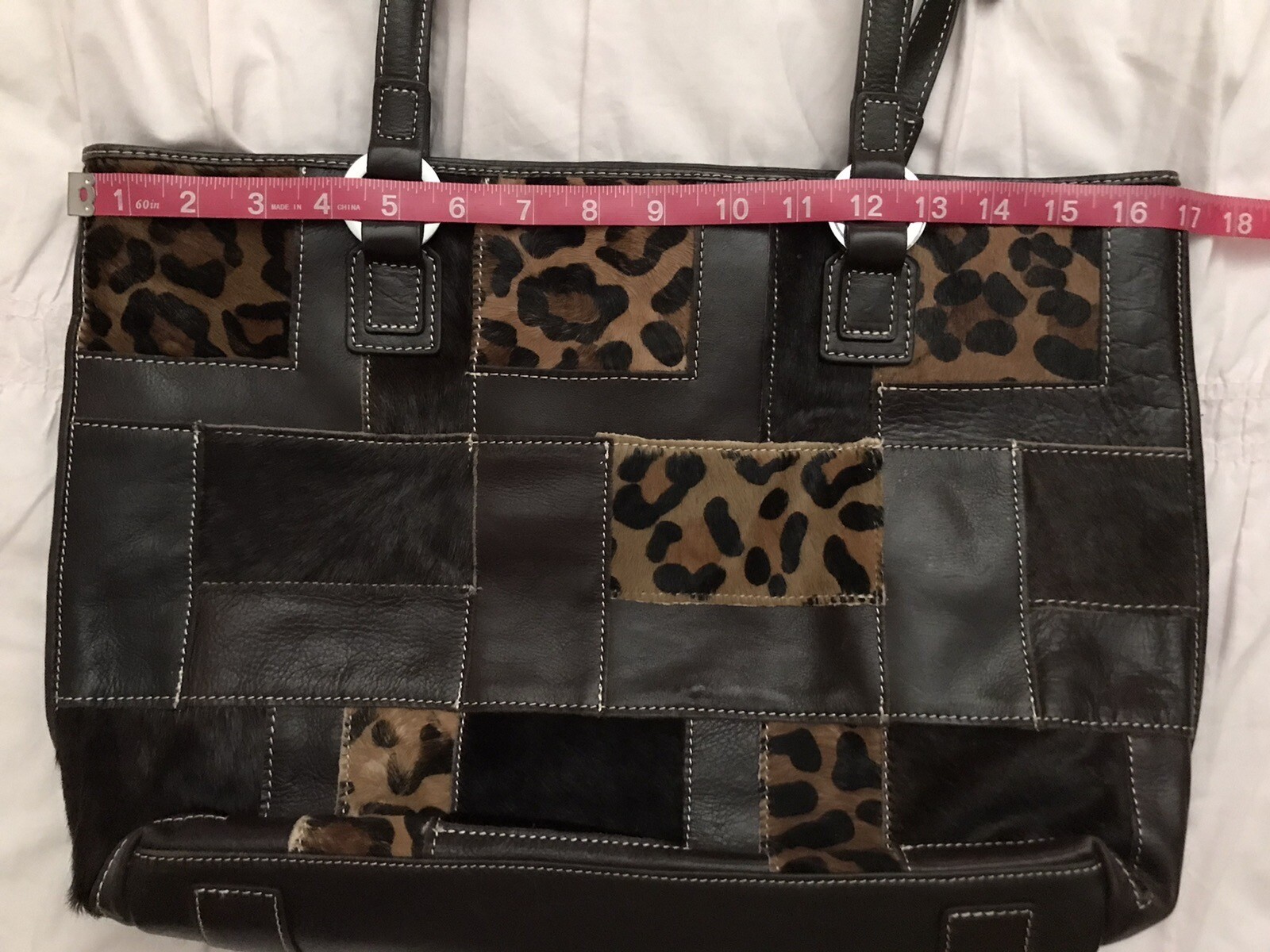 Pelle Studio brown leather animal print faux fur patchwork shoulder bag ...