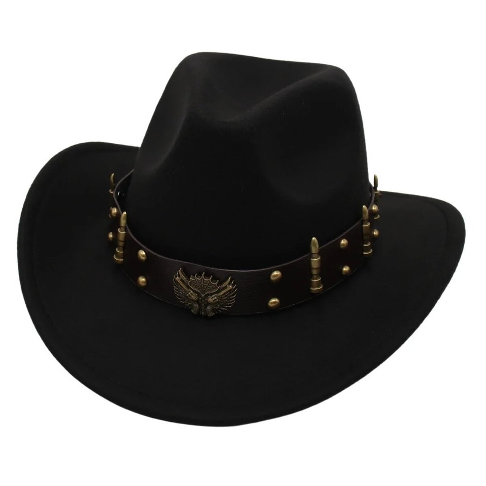Black Western Cowboy Cowgirl Hat, Revolver Gun Bullet Strap, Men Women ...