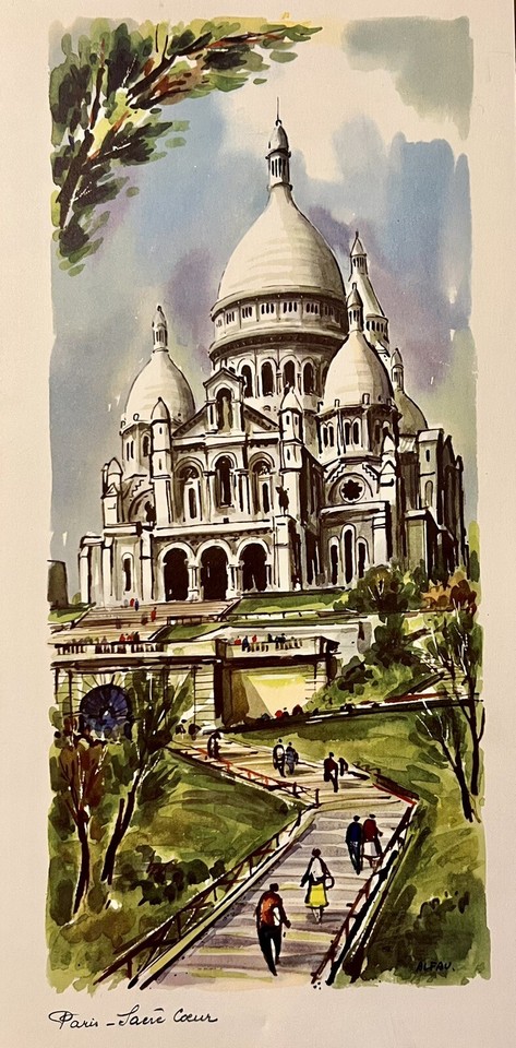 1960 Rafael Ortiz Alfau signed vintage Water Color On Print Paris ...