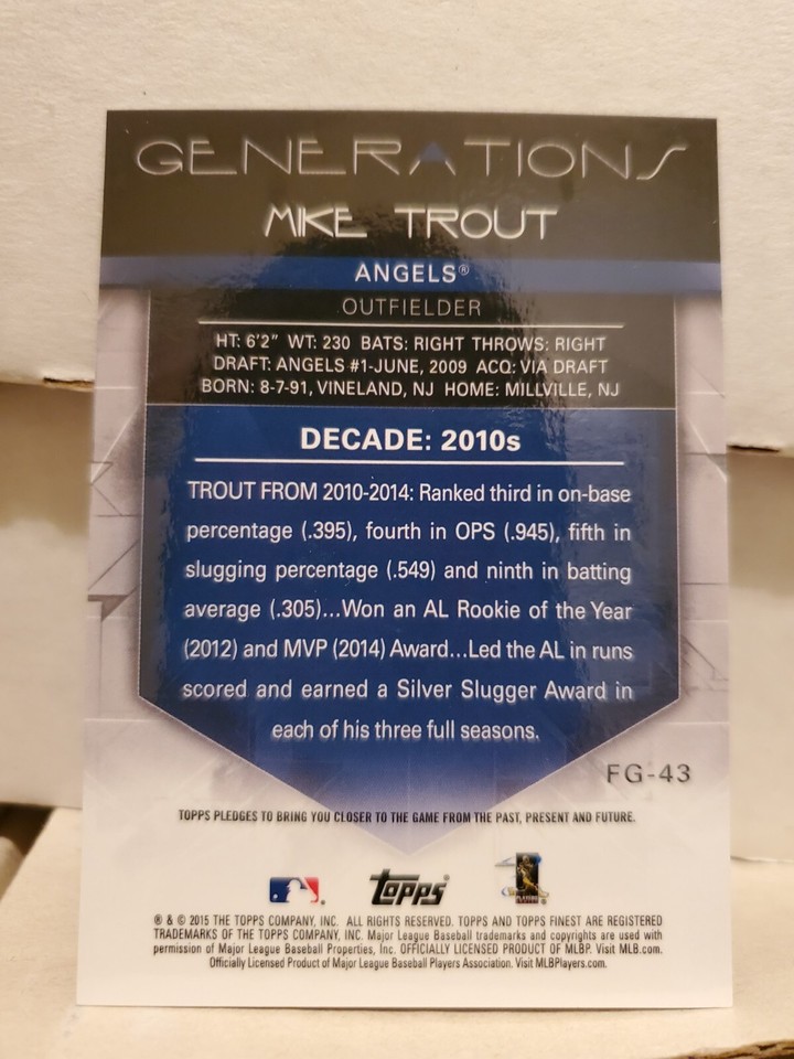 Mike Trout 2015 Topps Finest #FG-43 Finest Generations Insert Angels | eBay
