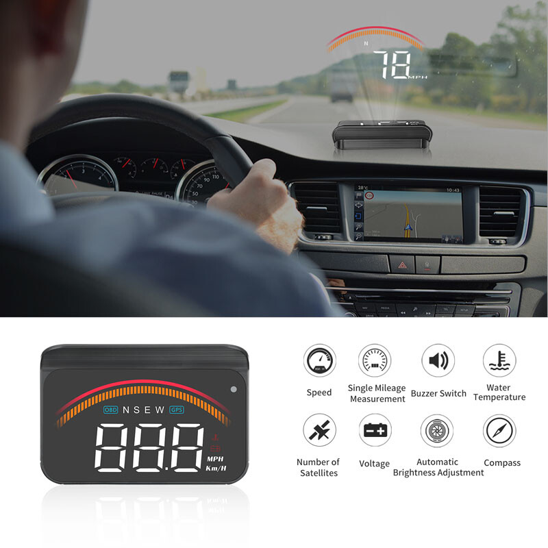 Car Digital GPS+OBD2 Speedometer Head Up Display Overspeed Tired -40 ...