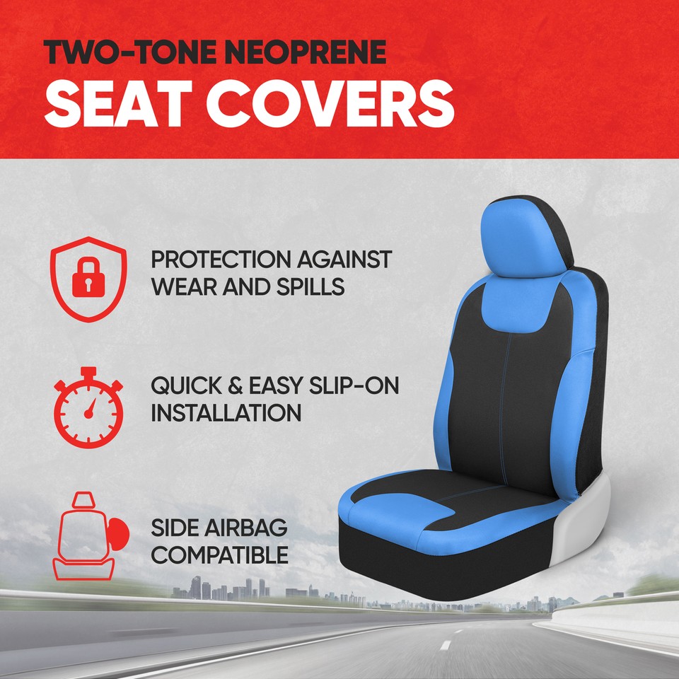 Motor Trend Blue Neoprene Seat Covers for Cars, Trucks, SUVs - 2 Pack ...
