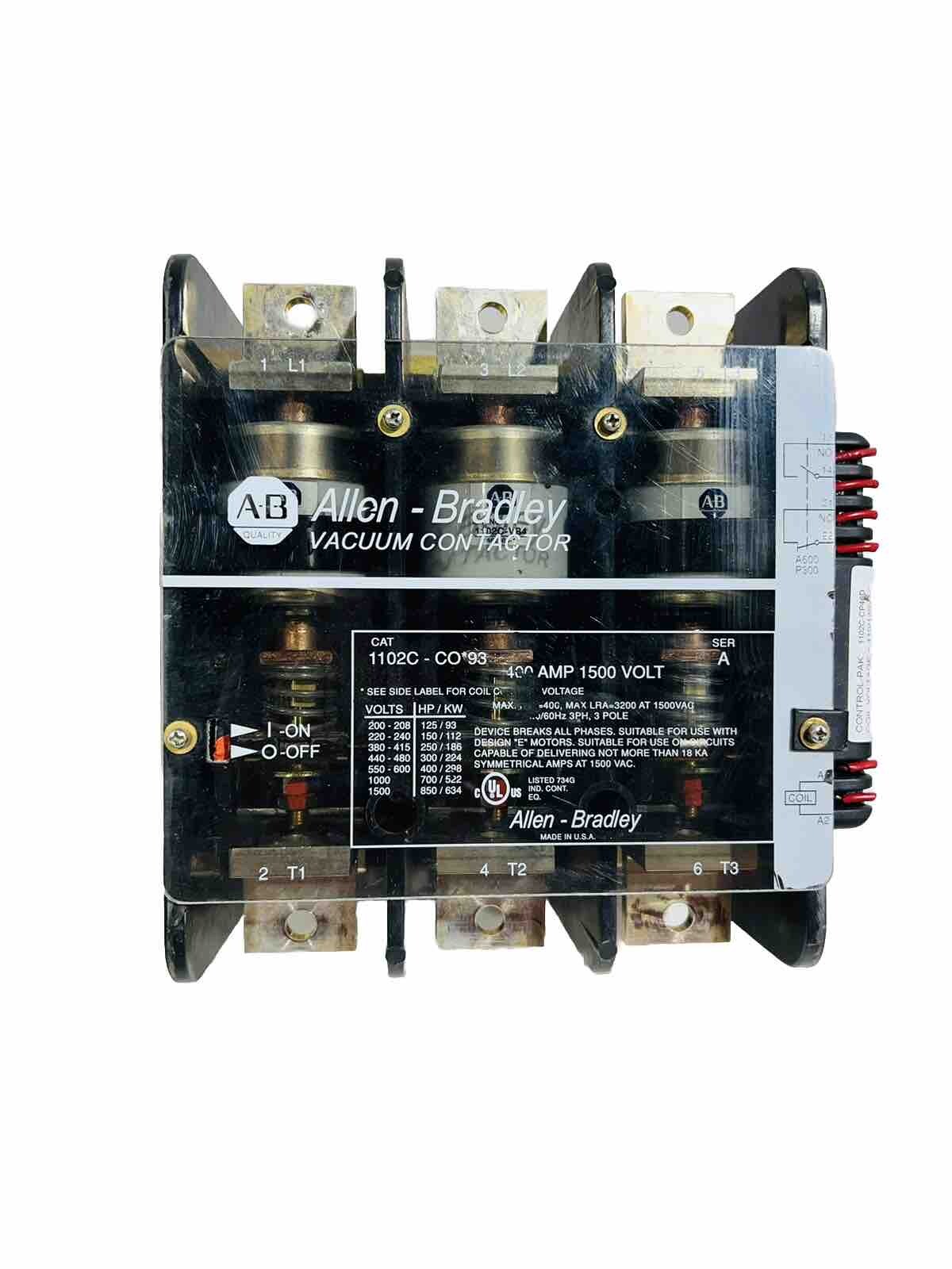 Allen-Bradley Vacuum Contractor 1102C-CO*93 400A 1500 Volt 3PH 3P ...