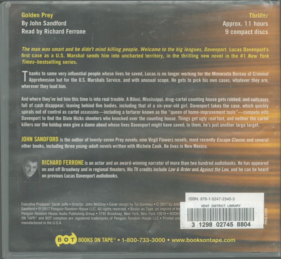 Golden Prey (A Prey Novel) - Audio CD, by Sandford John - Very Good- 9 ...