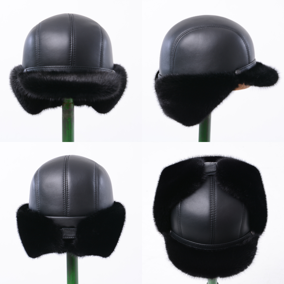 Men's Fur Hat Real Fur Mink Cap Men Ushanka Fur Hat Winter Russian Fur ...