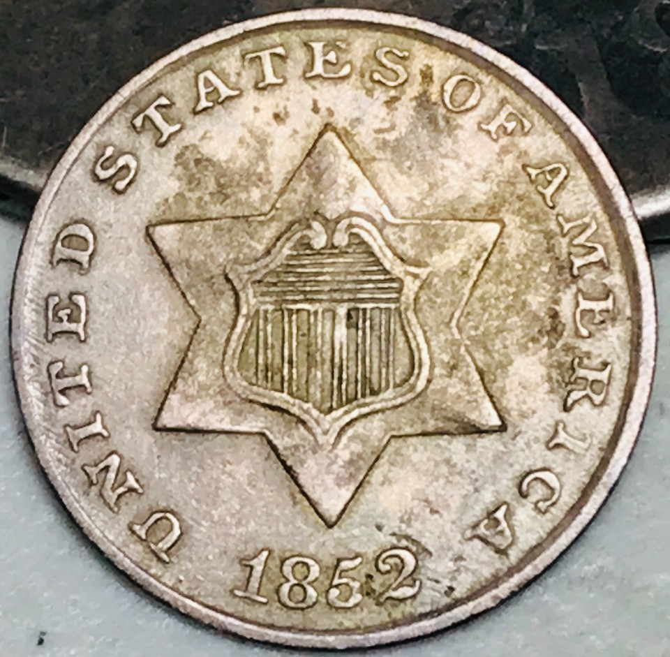 1852 Three Cent Silver Piece Trime 3c Type 1 Ungraded Choice US Coin ...