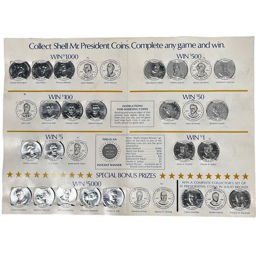 Vintage Shell Mr. President Coin Game Board Complete 23/35 Presidential ...