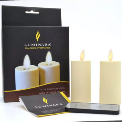 Set of 2 Luminara Flameless Votive LED Candles Moving Flame Ivory with timer | eBay