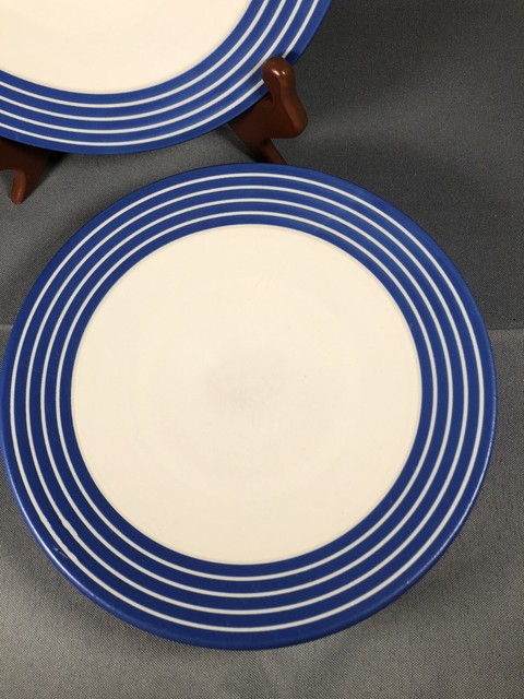 Denby Intro Blue Stripe Cobalt Royal 2 Dinner Plates White Bands ...