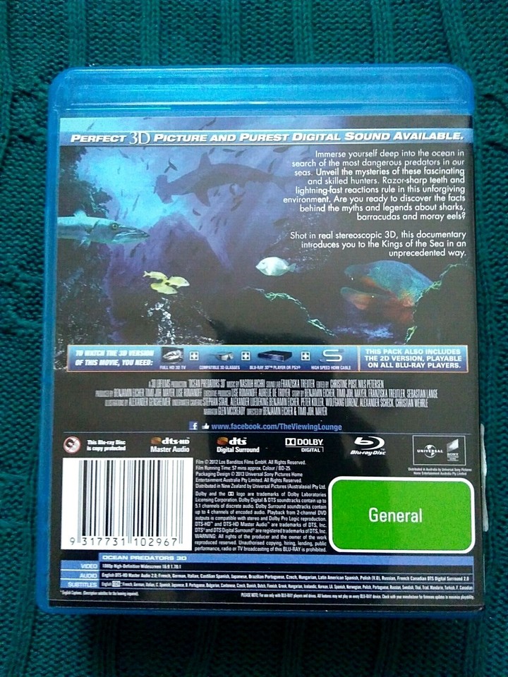 OCEAN PREDATORS 3D – BLU-RAY 3D + BLU-RAY- REGION-ALL- LIKE NEW- FREE ...