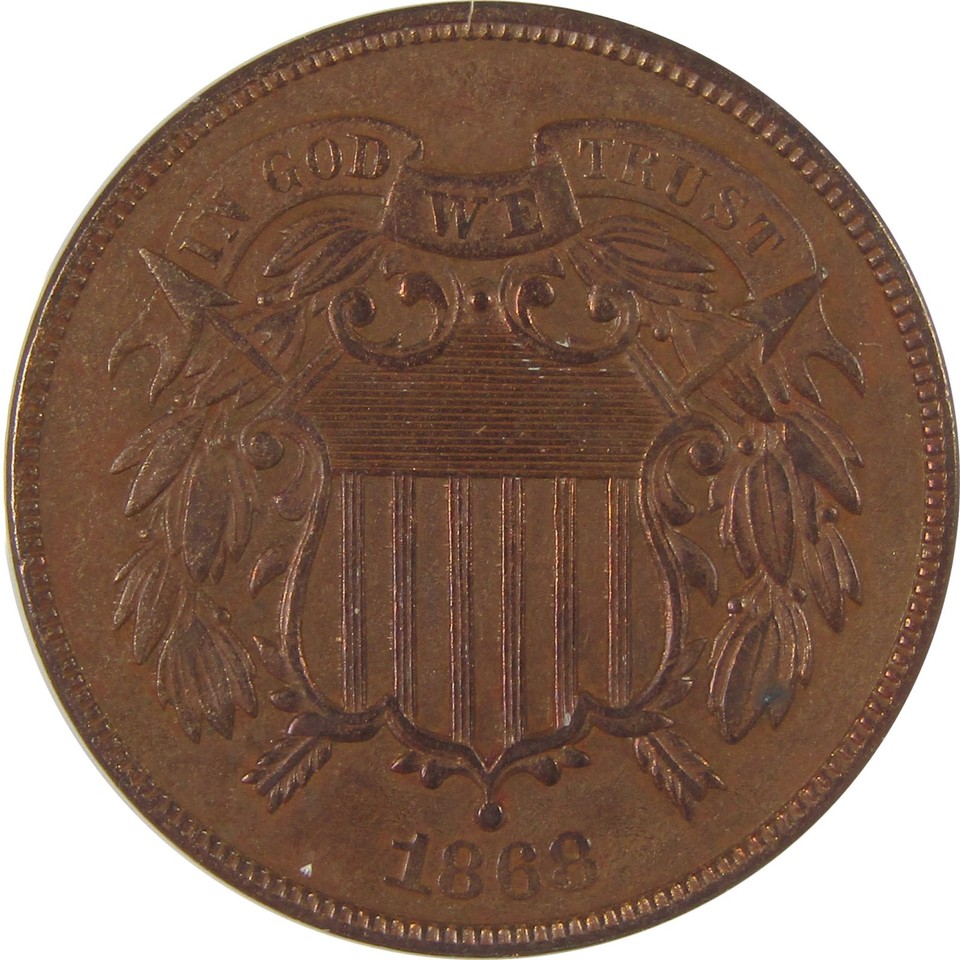 1868 Two Cent Piece AU 50 Details ANACS 2c Coin SKU:I20151 | eBay