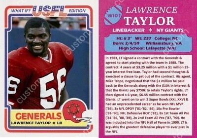 Lawrence Taylor 1984 USFL Custom Card New Jersey Generals Giants HOF | eBay