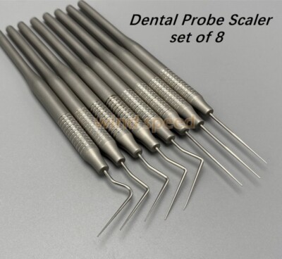 set of 8 Dental Scaler Probe Periodontal Depth Implants Explorer ...