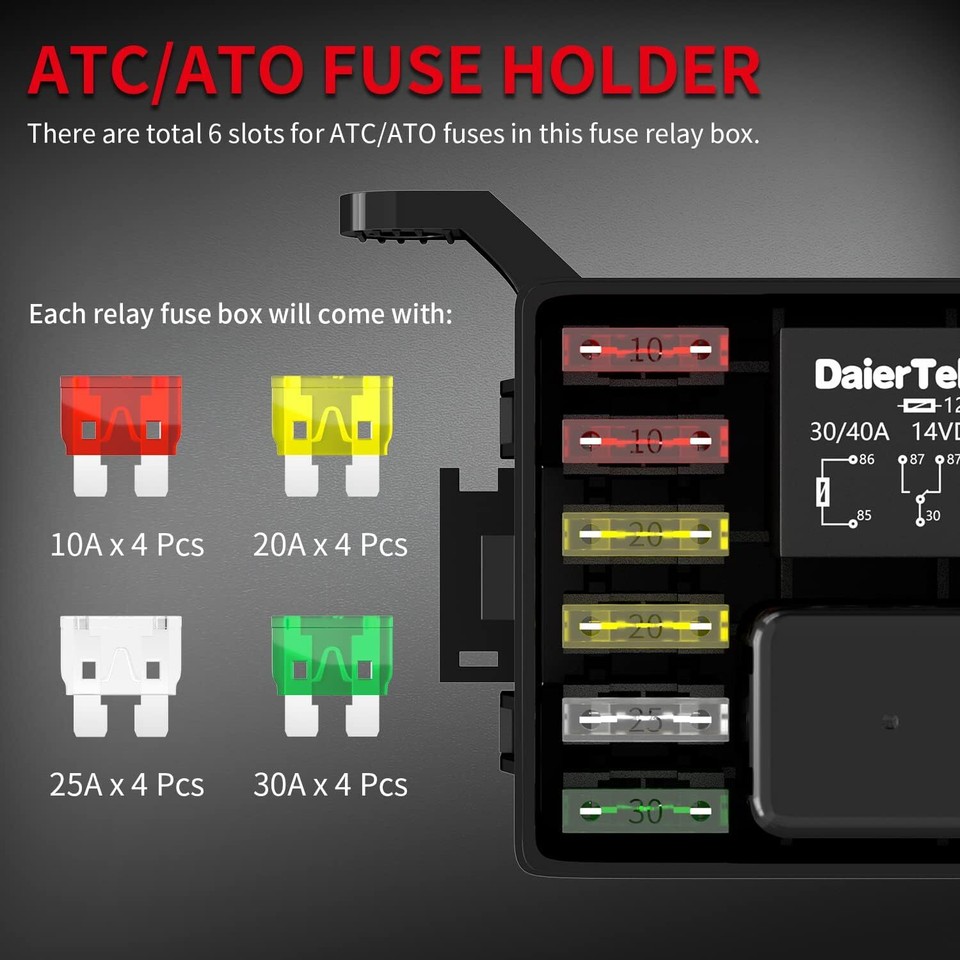 12V Relay Box 6 Way Relay Fuse Box 12 AWG Pre-Wired Waterproof Relay ...