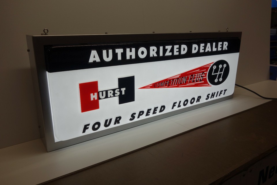 HURST SHIFTERS ILLUMINATED Dealer Counter Sign 15" BY 42". FANTASTIC ...