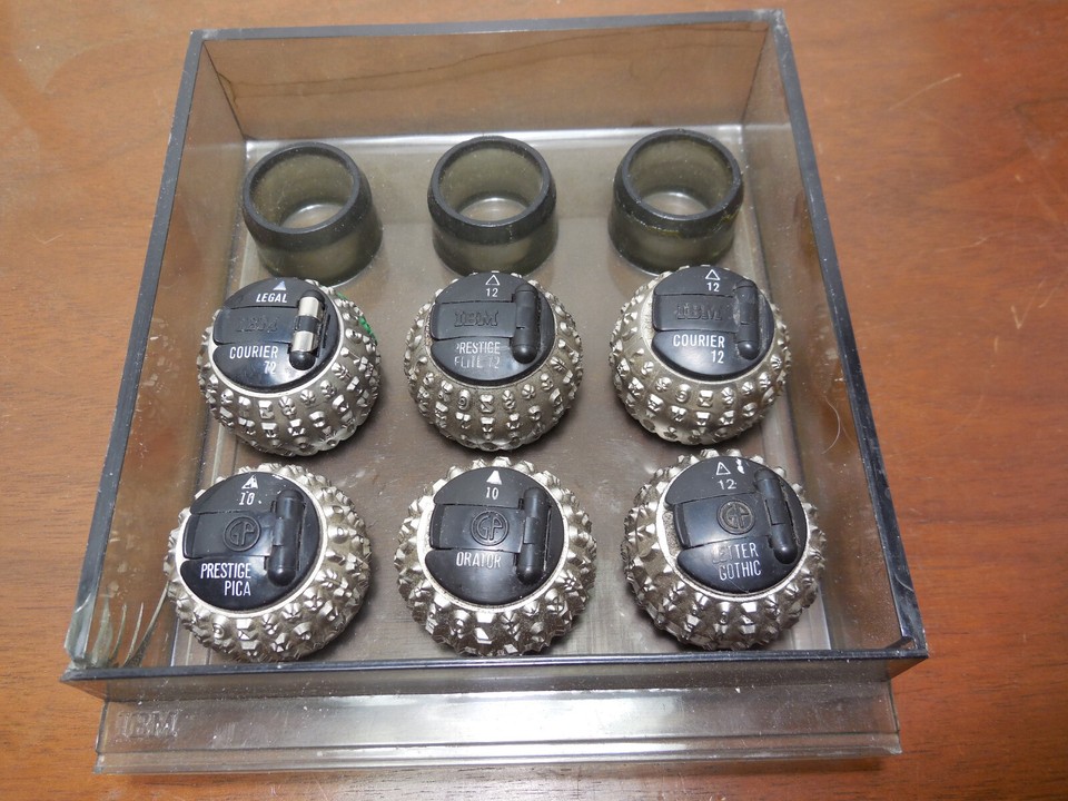 15 Piece Lot IBM Selectric Typewriter Font Balls w/ Storage Case ...