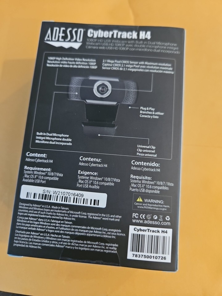 Adesso CyberTrack H4 1080P HD USB Webcam with Built in Microphone New ...
