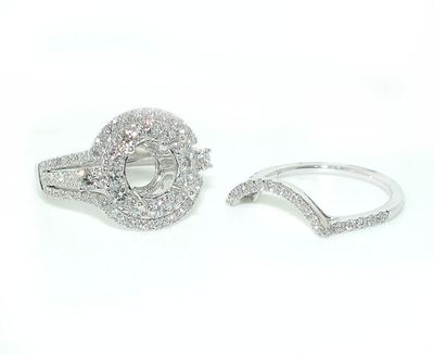 2 CT Round Double Halo Triple Row Shank DIAMOND Ring Setting w/ Band ...