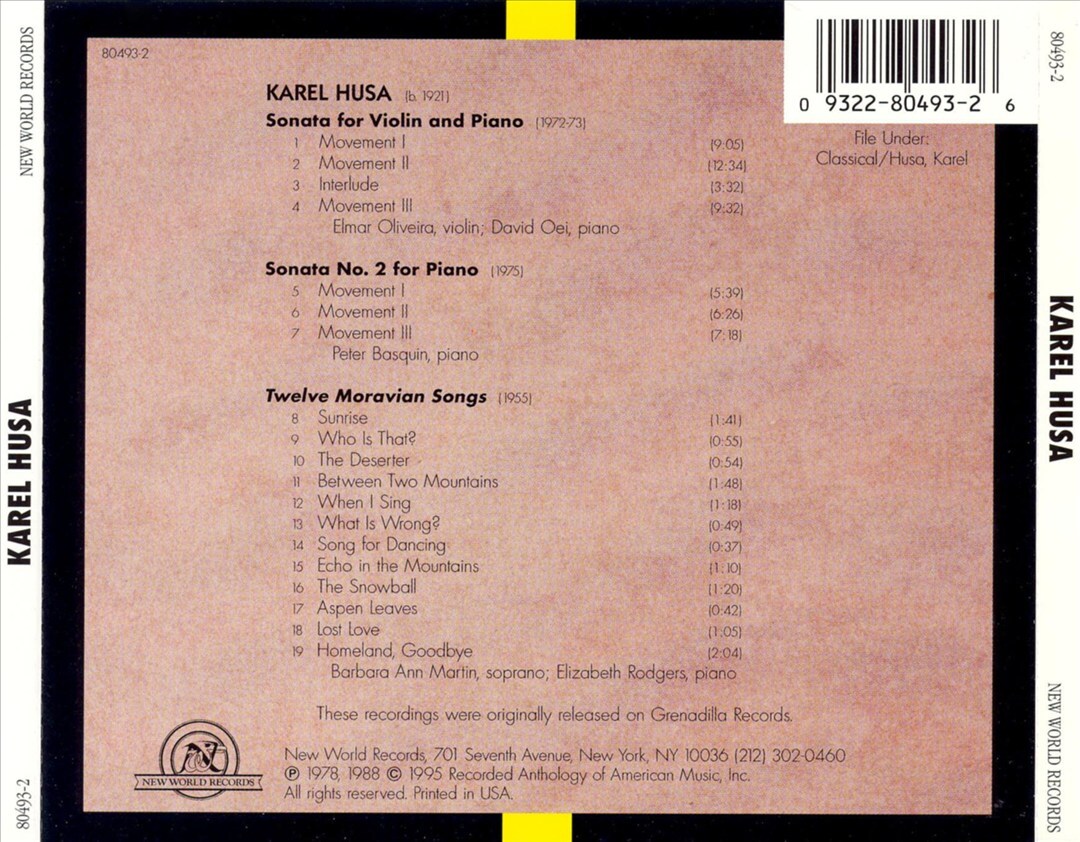 BARBARA ANN MARTIN / ELMAR OLIVEIRA / PETER BASQUIN HUSA: VIOLIN SONATA ...