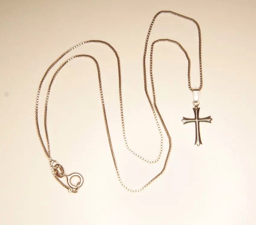 Little Sterling Silver Simple Cross Pendant On 18.25" Box Chain 0.8mm ...