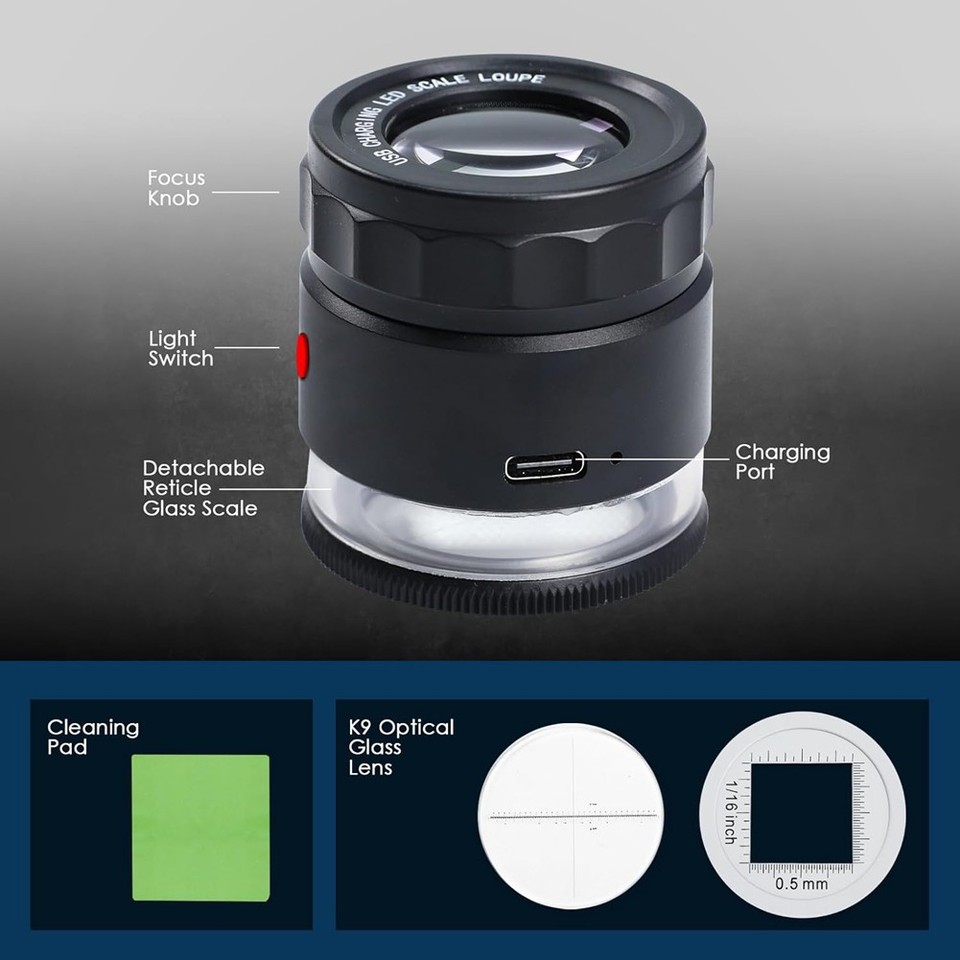 Loupe Magnifier 10x,Rechargeable Jewelers Magnifying Glass with LED ...