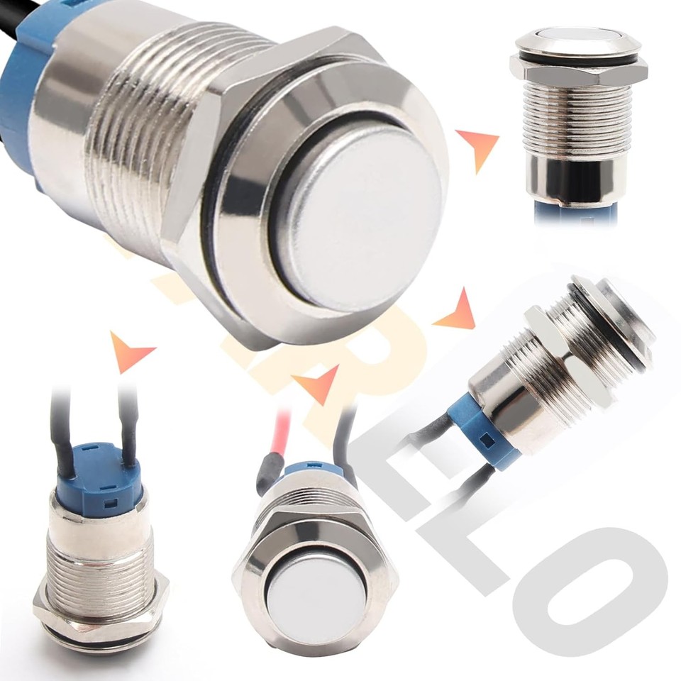 5pcs 12mm Latching Push Button Switch, IP65 Waterproof, Stainless Steel ...