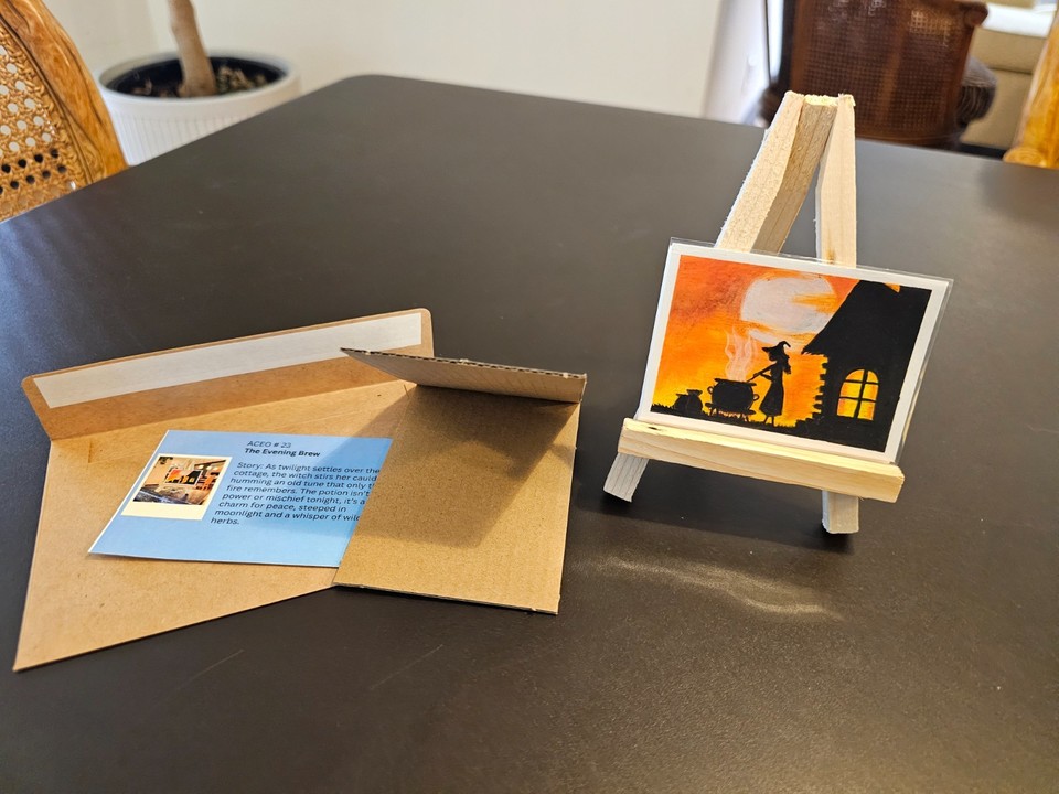 Whimsical Witch ACEO Original Painting – Halloween Fantasy Miniature ...