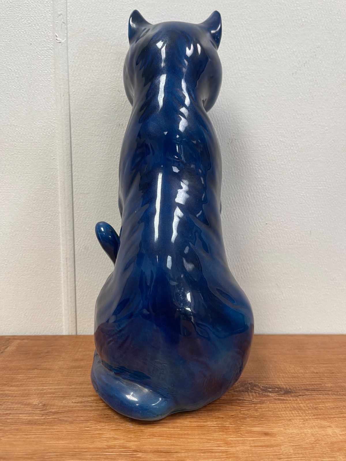 Inarco E-2983 Blue Cat Figure Statue 12 in, Japanese Folk Art