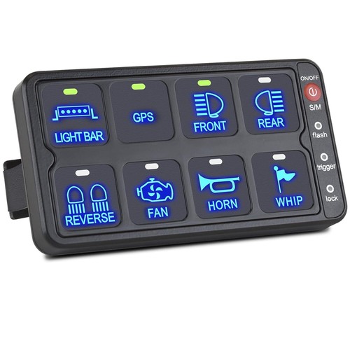8 Gang Multi-Function Switch Panel, 12/24V Control Blue 8 Push-Botton ...
