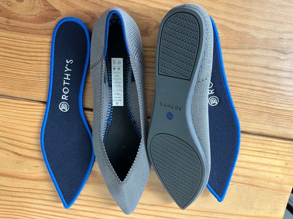 Rothys Womens Flat Shoes Navy Blue Knit 11 Pointed Toe Comfort Casual ...