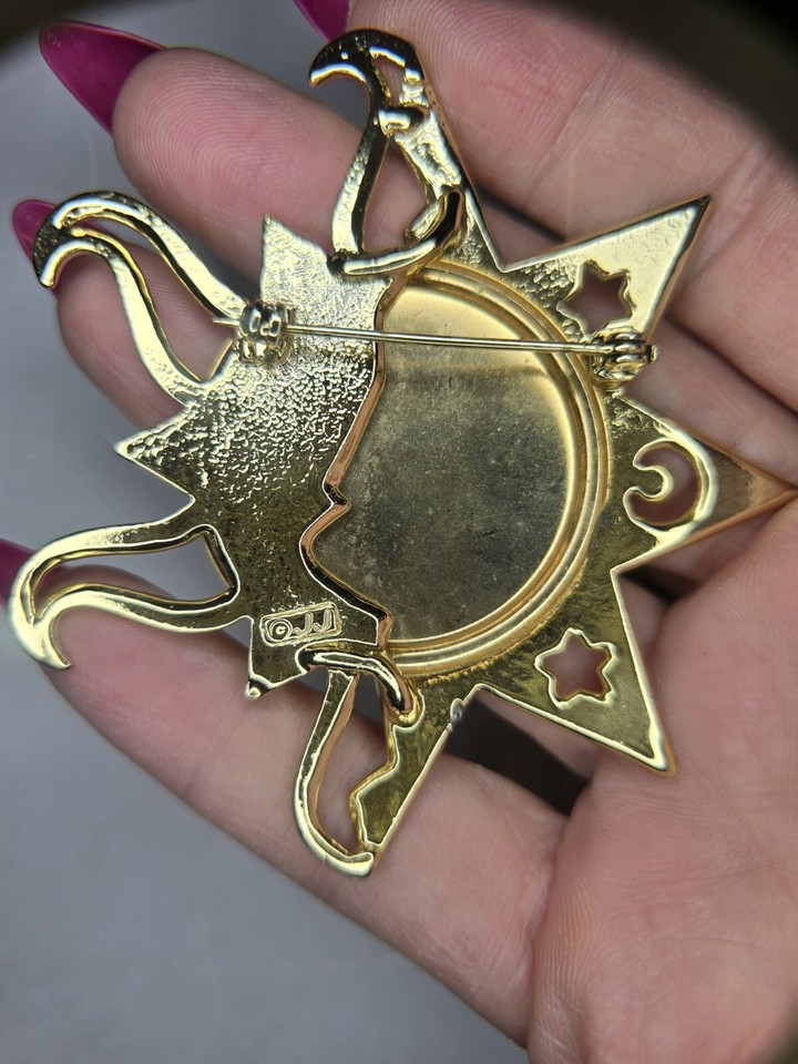 Vintage Estate JJ Jonette Gold Tone Holographic Sun Moon Stars Brooch ...