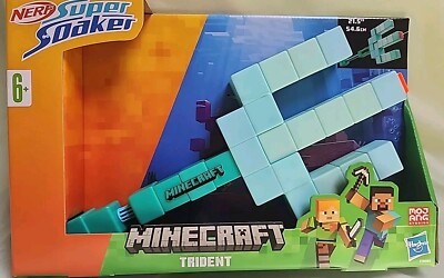 Nerf Super Soaker Minecraft Trident Water Blaster Pull Back Plunger ...