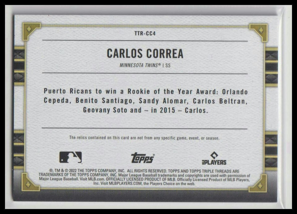 2022 Topps Triple Threads Carlos Correa #TTR-CC4 | eBay