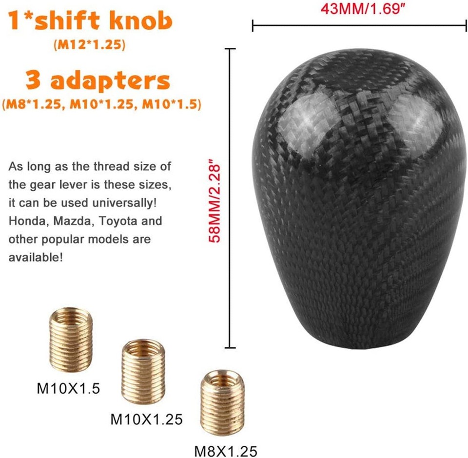 Carbon Fiber Shift Knob with Adapters, Black Oval Ball Stick Shifter ...