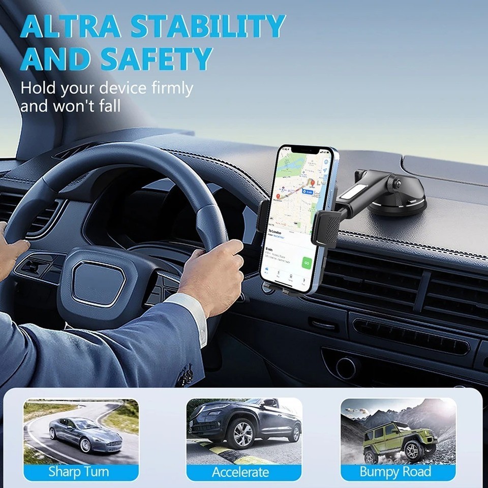 Gravity Car Phone Holder – Retractable 360° Rotation Dashboard Mount ...