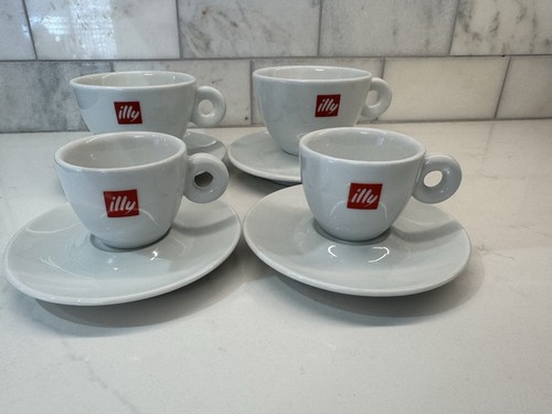illy 2 Espresso + 2 Cappuccino cups, and 4 saucers , Porcelain Red Logo ...