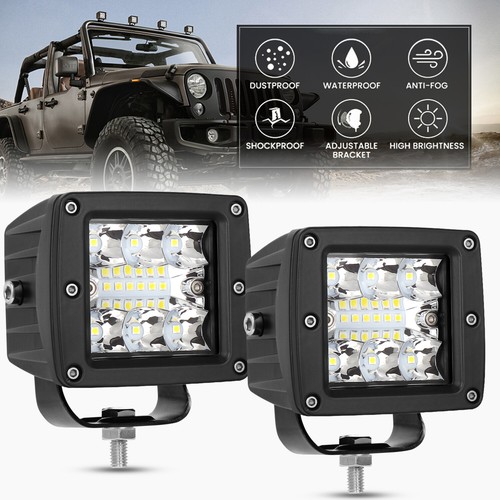 Pair 3" Inch LED Cube Pods Work Light Bar Spot Beam Driving Fog Offroad ...