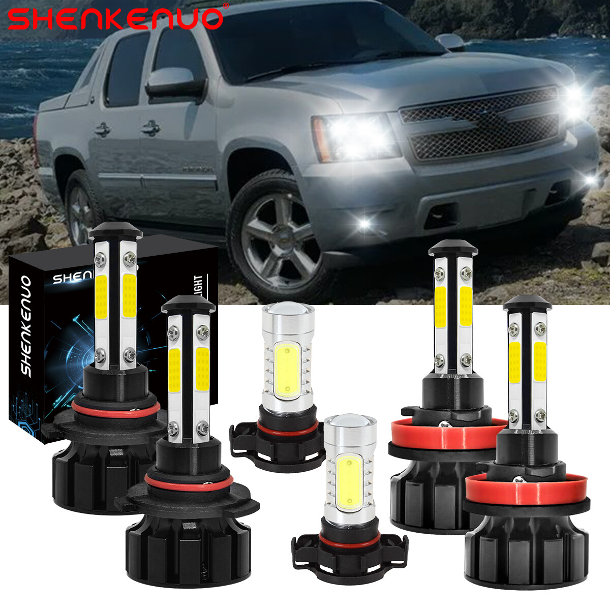 For 2007 2008-2013Chevrolet Avalanche Combo 6x Bulbs LED Headlight Fog ...