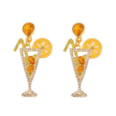 Yellow Rhinestone Enamel Lemon Cocktail Glass Cup Dangle Earrings | eBay