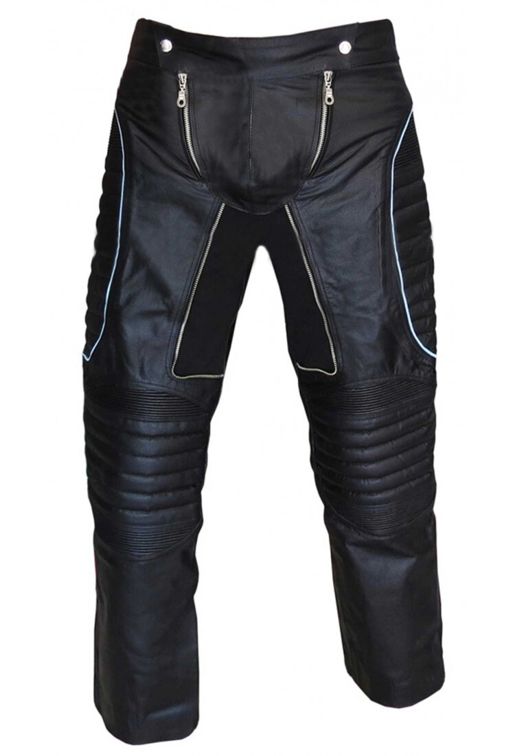 Mens X-Men Style Pants Sexy Real Black Leather Padded Jeans Bikers ...
