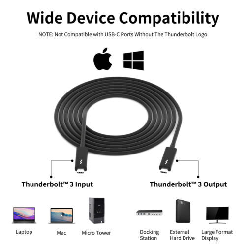 Active Thunderbolt 3 Cable 2M 40Gbps 100W 5K 4K Thunderbolt 3 Male to ...