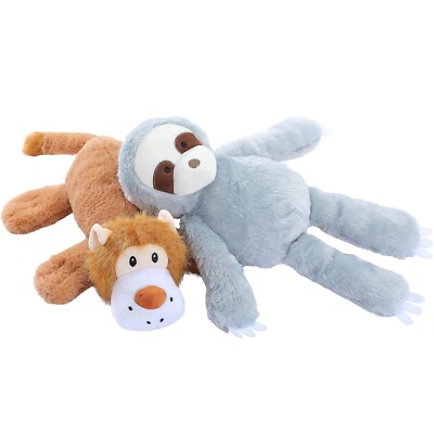 Squeaky Plush Dog Toy 2 Pack Lion & Sloth Interactive Playtime Chew Toy ...