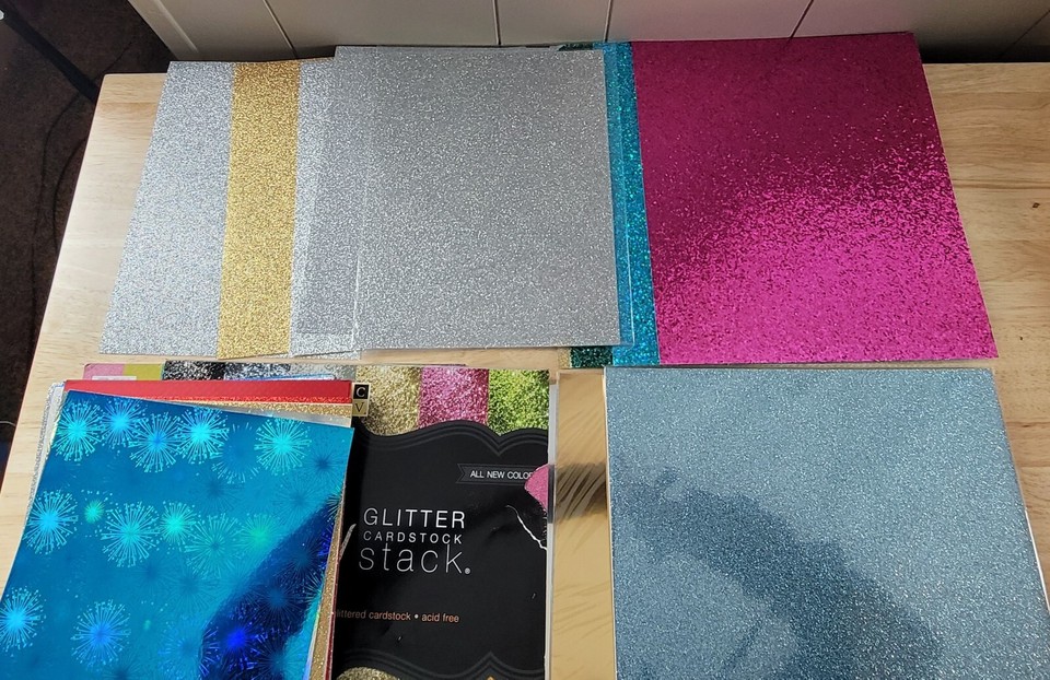 Scrapbook Paper GLITTER TEXTURED 12x12 & 8.5x11 Lot of 100 Cardstock ...