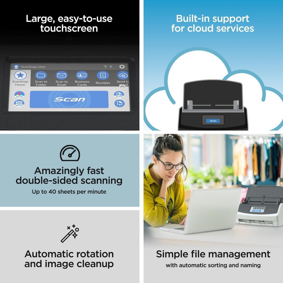 ScanSnap iX1600 Wireless or USB High-Speed Cloud Enabled Document ...