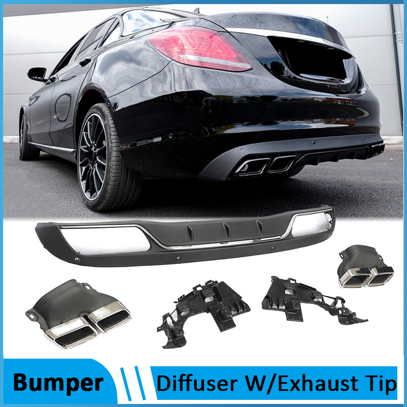PP Rear Bumper Diffuser W/Exhaust Tips For Mercedes C Class W205 C300 ...